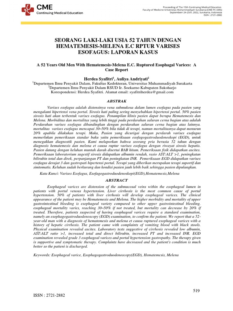 Seorang Laki-Laki Usia 52 Tahun Dengan Hematemesis-Melena E.C Rptur ...
