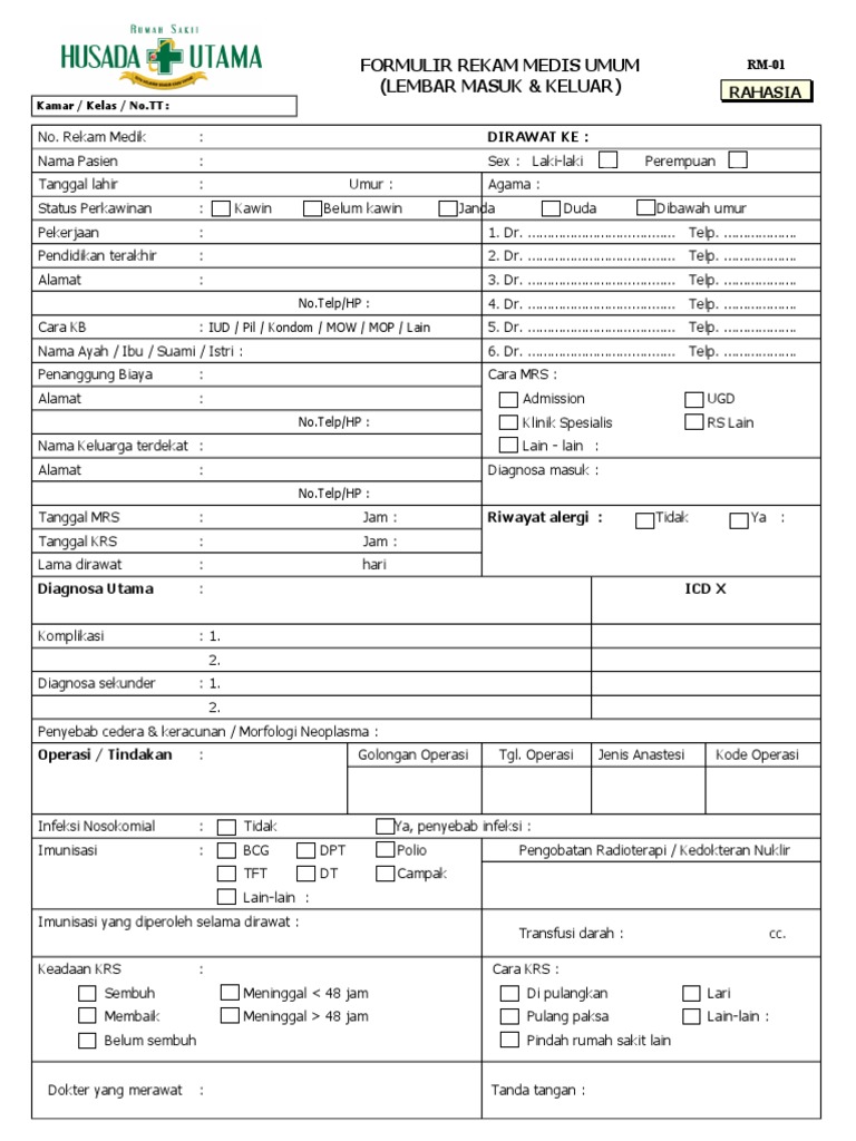 RM 01 Form Rekam Medis Umum | PDF