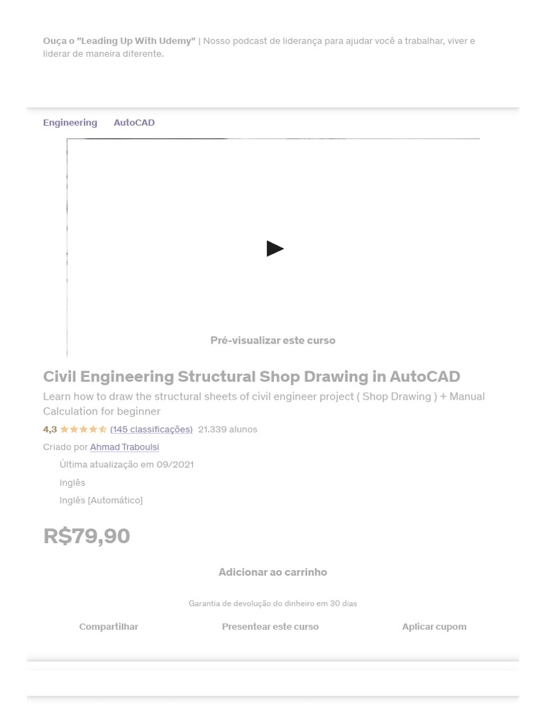 Civil Engineering Structural Shop Drawing in AutoCAD - Udemy | PDF