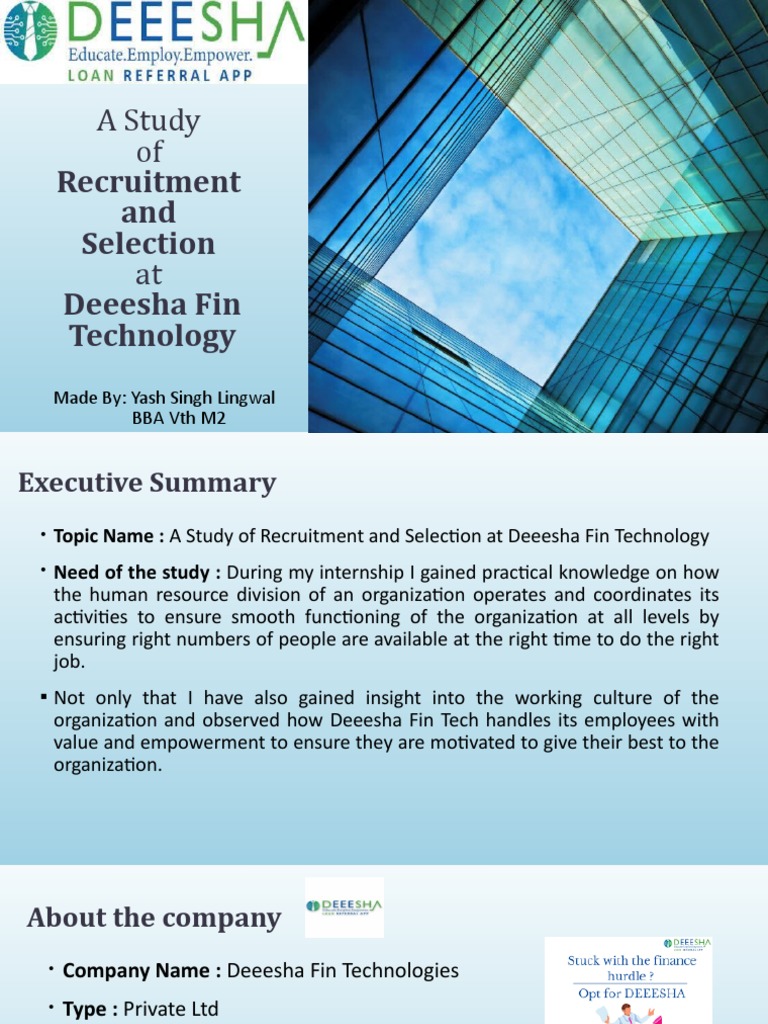 A Study of Recruitment and Selection at Deeesha Fin Tech | PDF ...