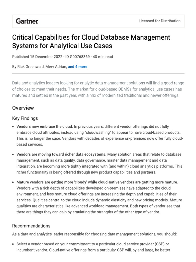 Critical Capabilities For Cloud Database Management Systems For ...