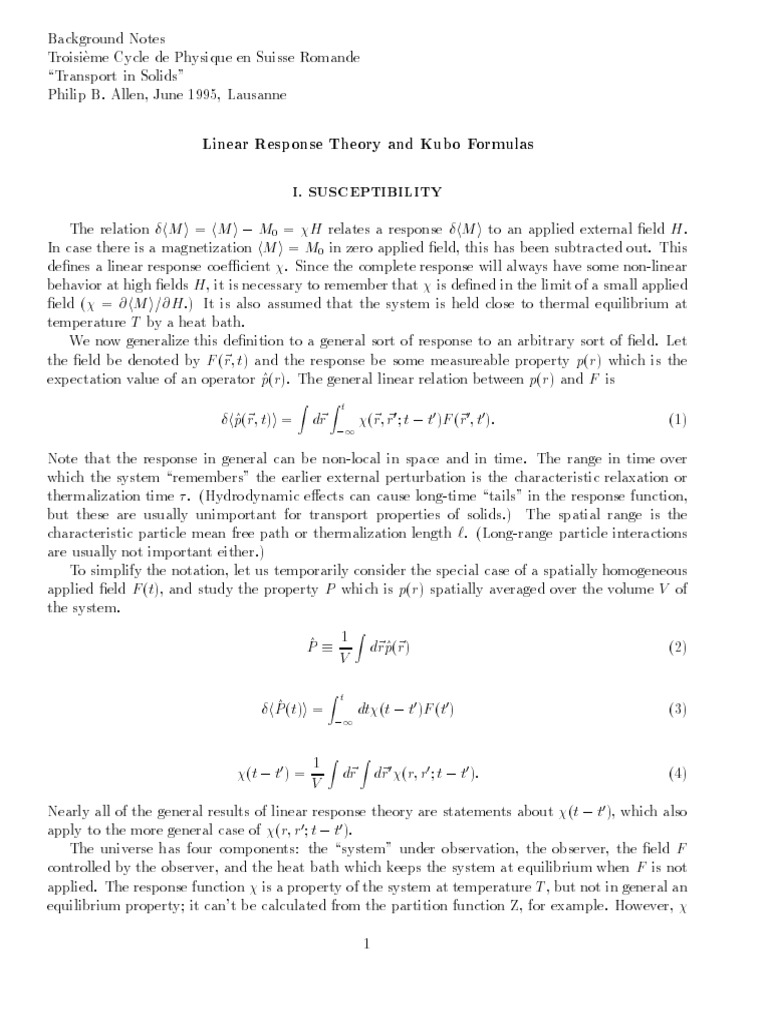 Resp - Lineal y Formula de Kubo | PDF | Perturbation Theory (Quantum ...