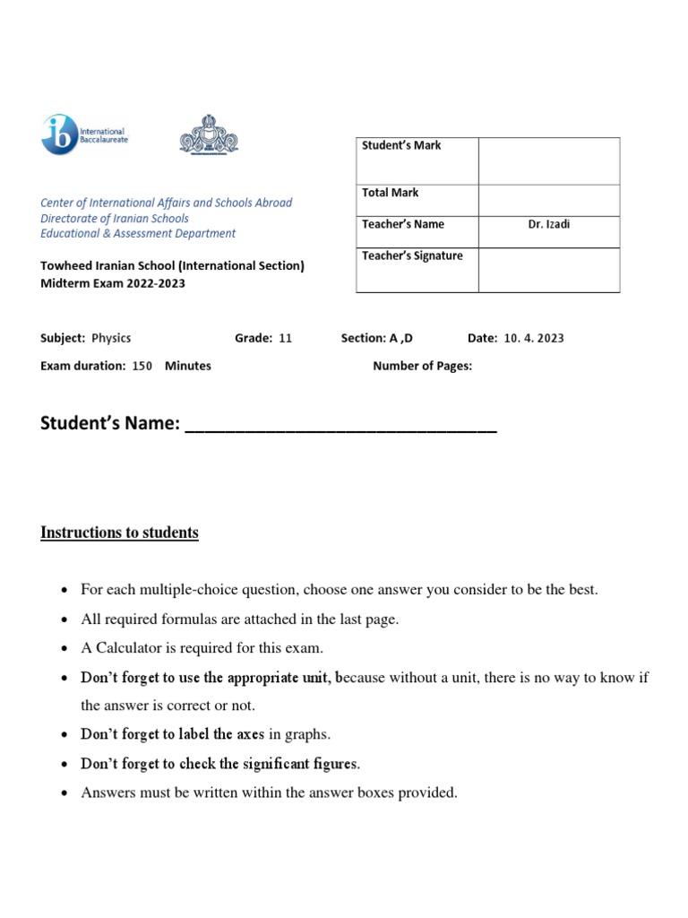Grade 11 Physics Exam | PDF | Waves | Force