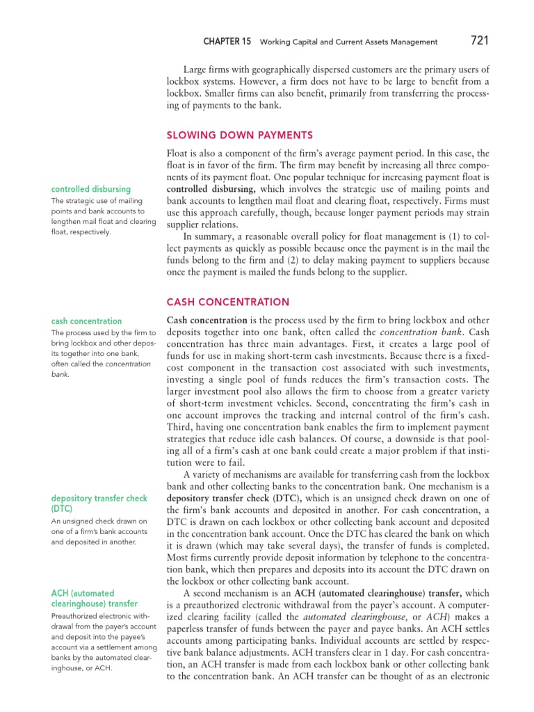 Cash Concentration Systems MGT Gitman | PDF | Banks | Float (Money Supply)