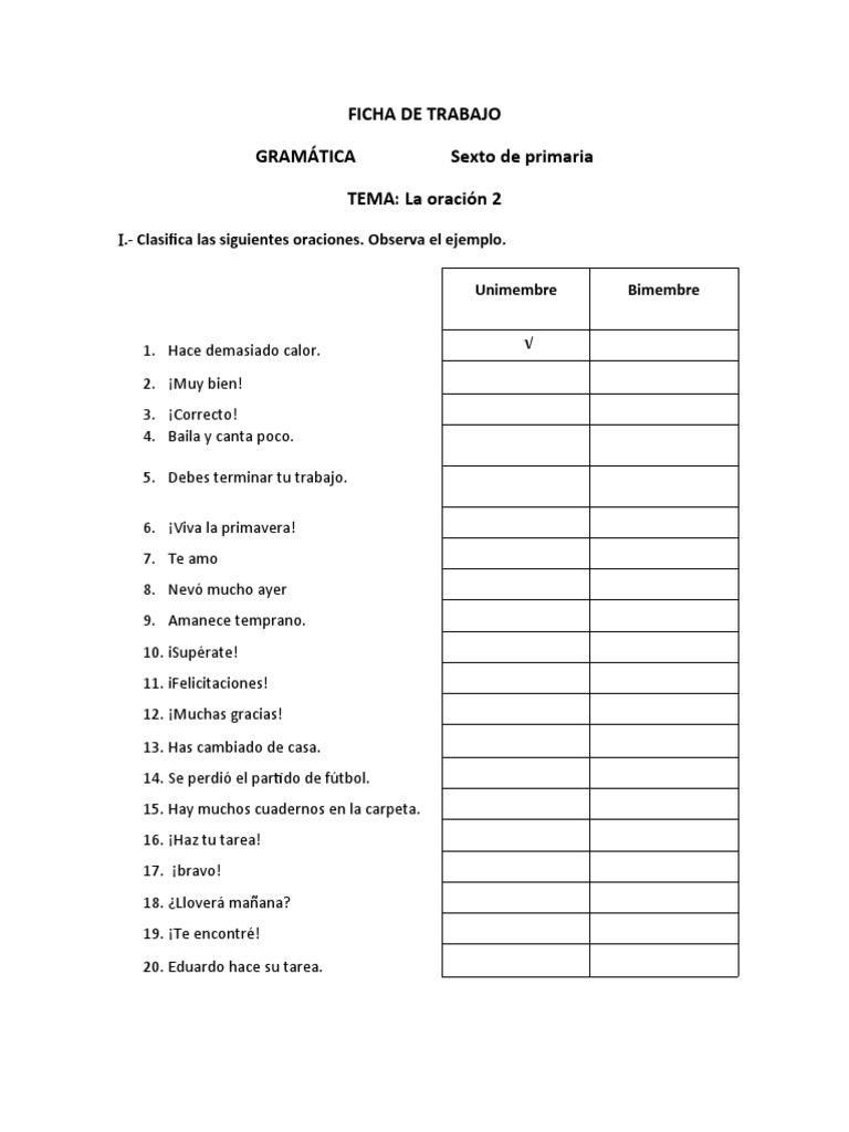 LA ORACION 2 (Sexto Grado Gramatica) | PDF