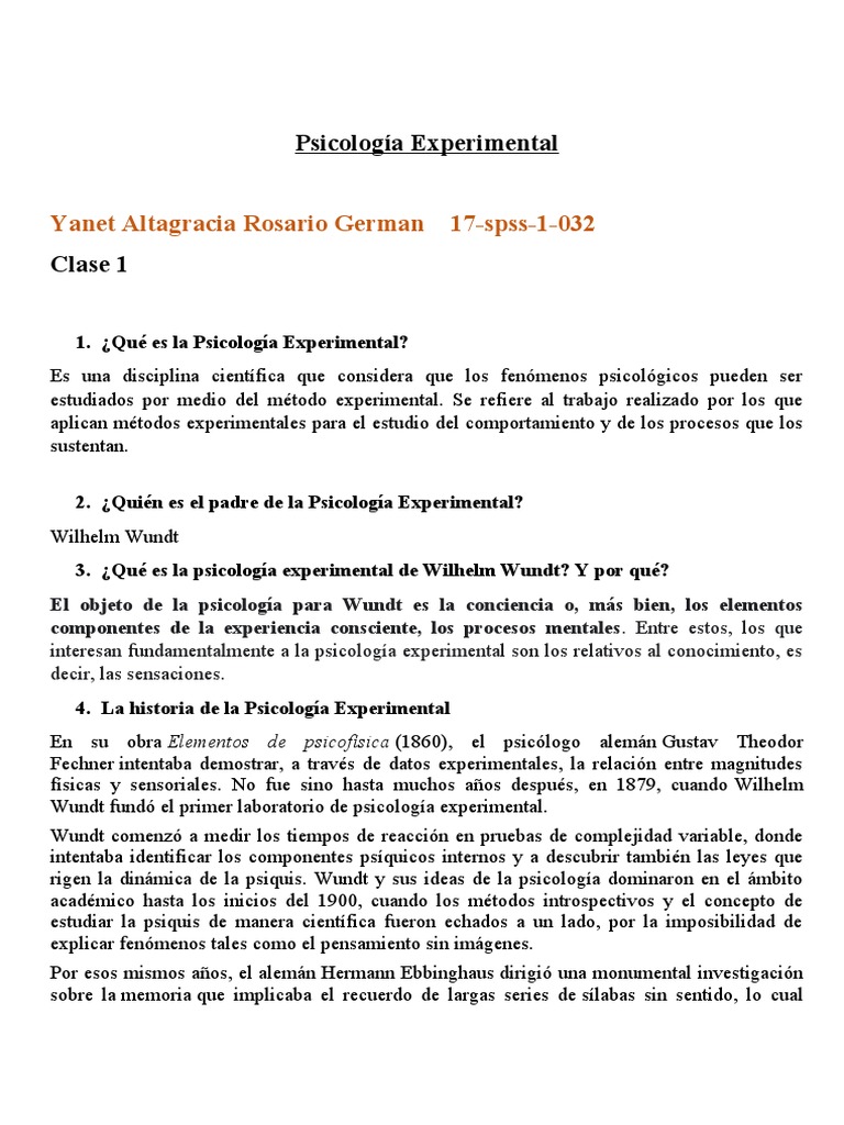Psicologia Experimental (1) Trabajo | PDF | Psicología experimental ...
