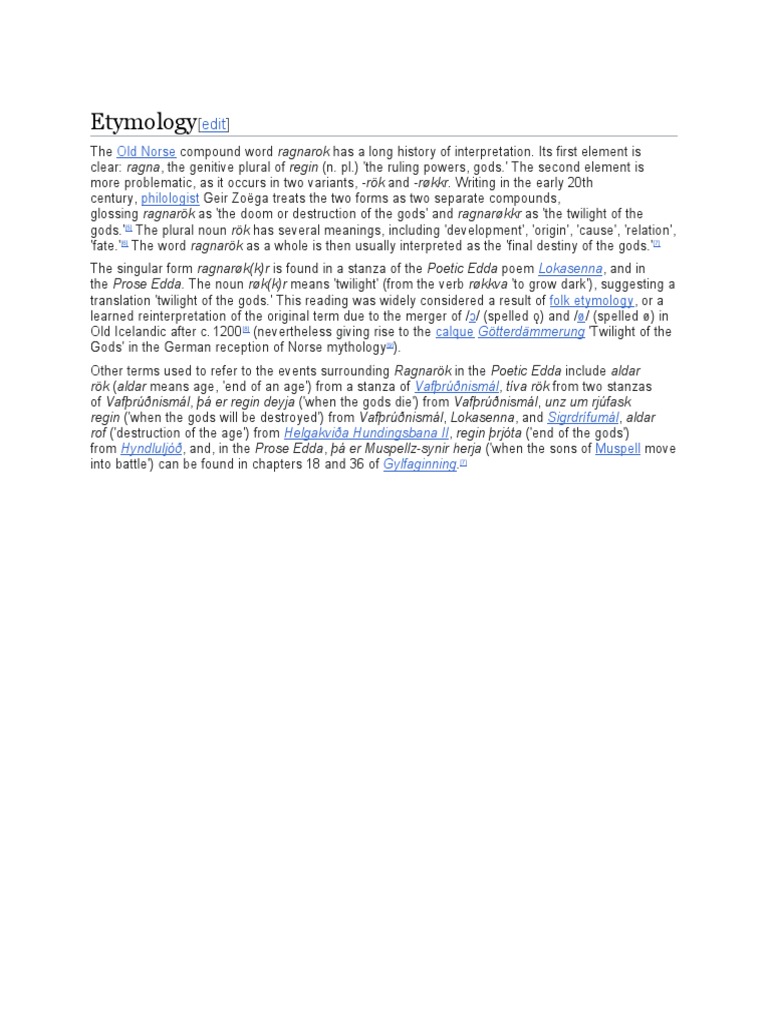 Etymology of Ragnarök Explained | PDF