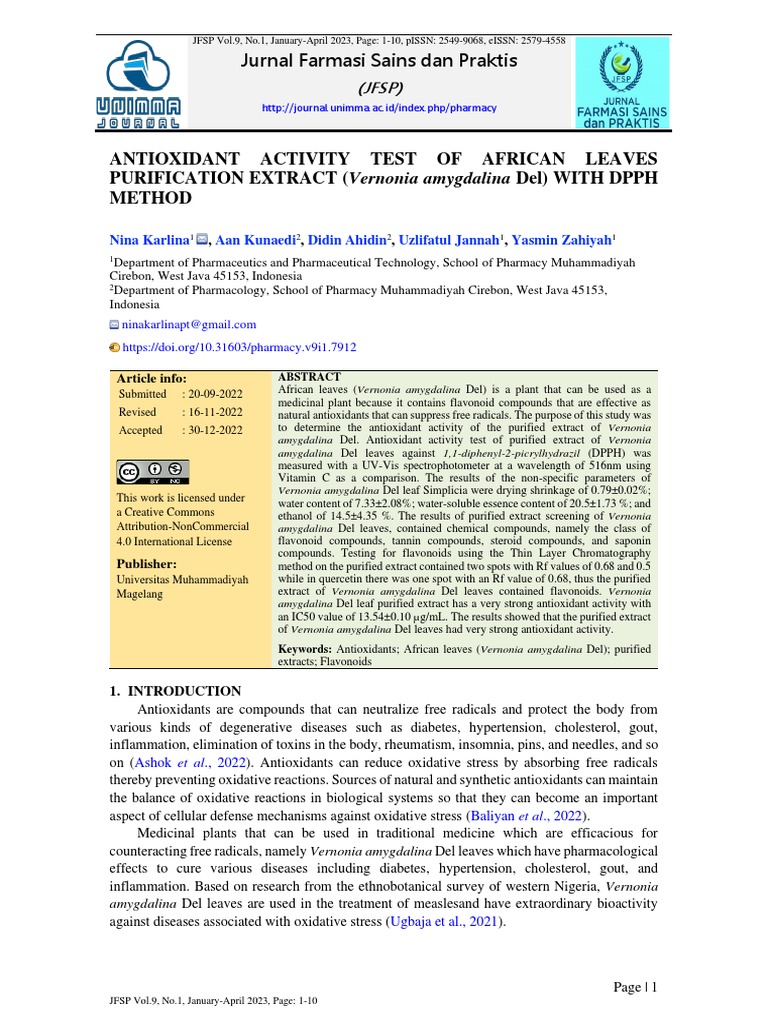 7912-Article Text-30870-3-10-20230207 | PDF | Thin Layer Chromatography | Spectrophotometry