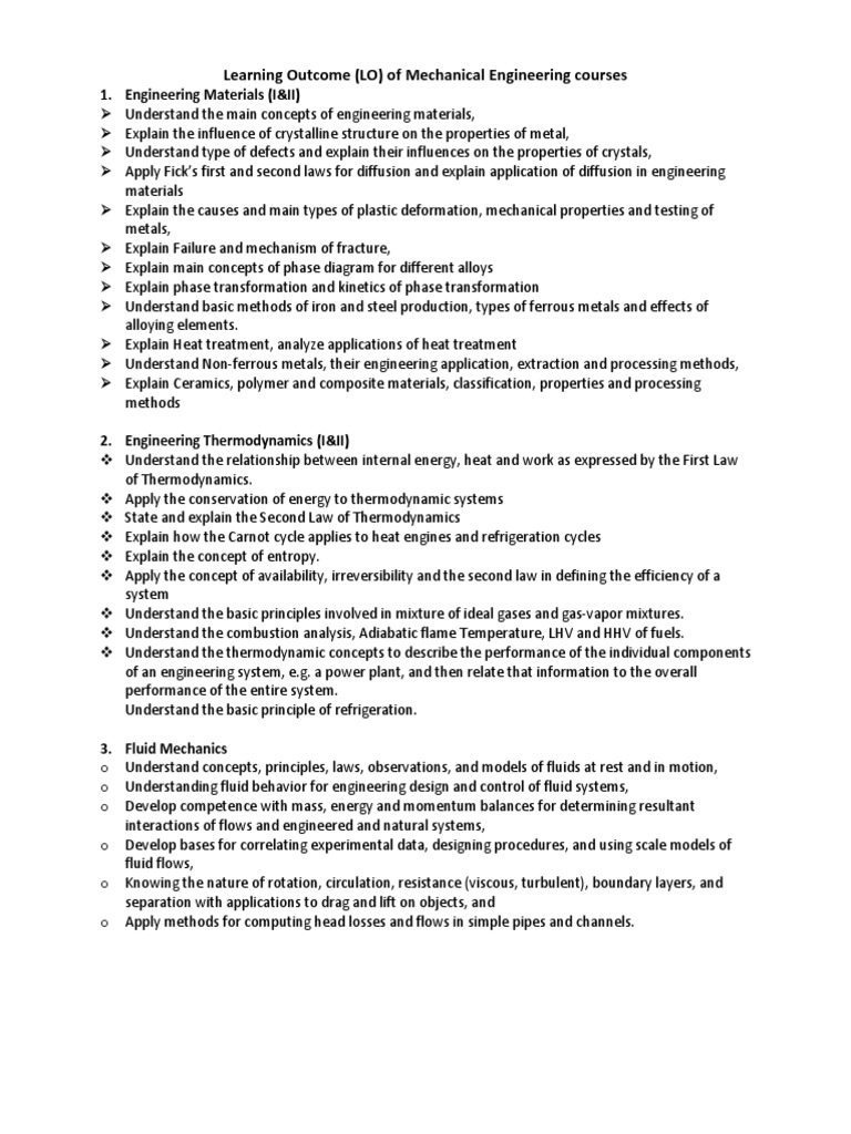 Learning Outcome of Mechanical Exit Exam Courses | PDF | Heat Transfer ...