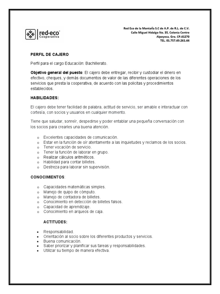 Perfil de Puesto Cajero | PDF