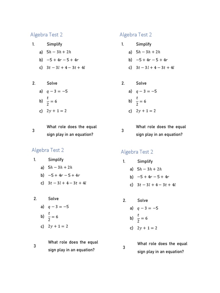 Algebra Test | PDF