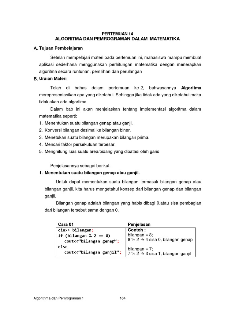 Algoritma Dan Pemrograman Dalam Matematika | PDF