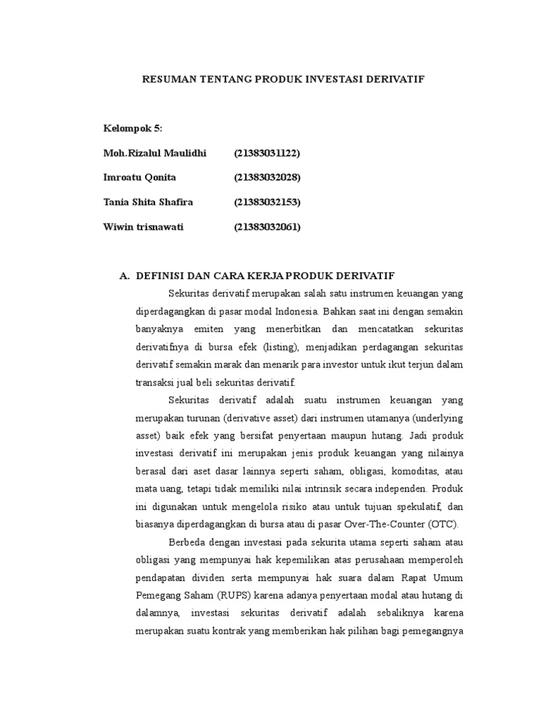 Produk Investasi Derivatif | PDF