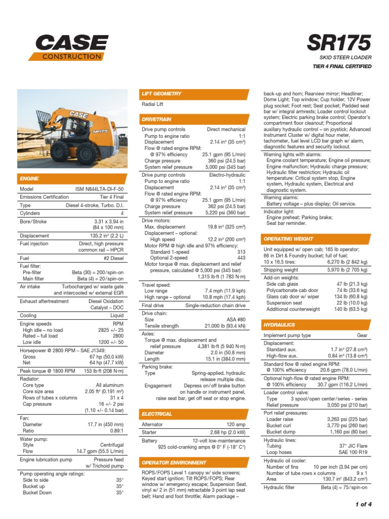 Case SR 175 | PDF | Horsepower | Engines