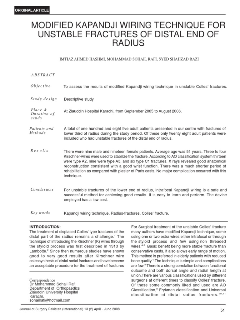 Modified Kapandji Wiring for Radius Fractures | PDF | Surgery ...