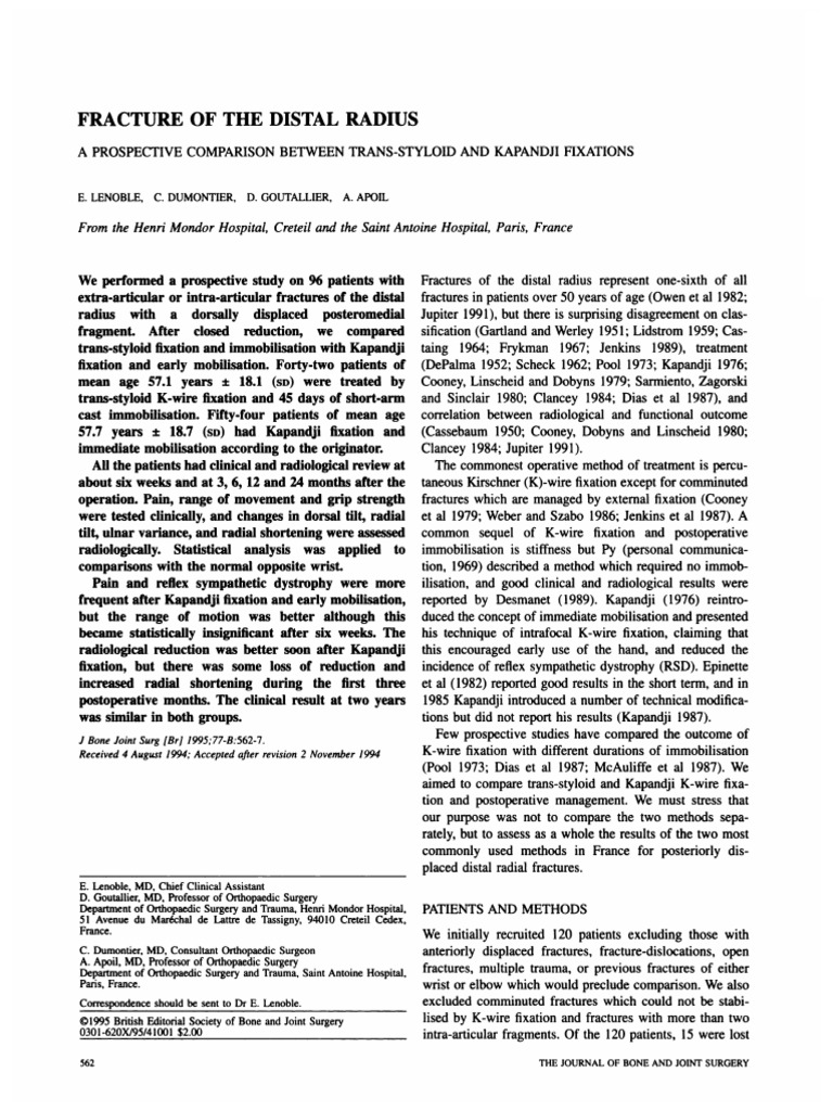 Kapandji Vs K-Wires Study | PDF | Orthopedic Surgery | Anatomical Terms ...