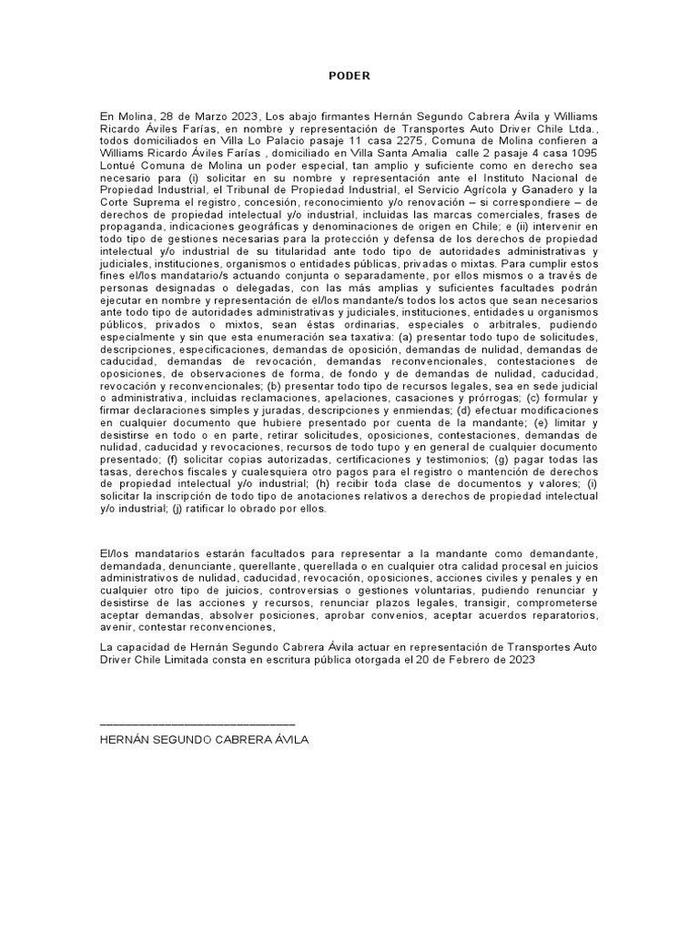Ejemplo de Poder | PDF | Propiedad intelectual | Justicia
