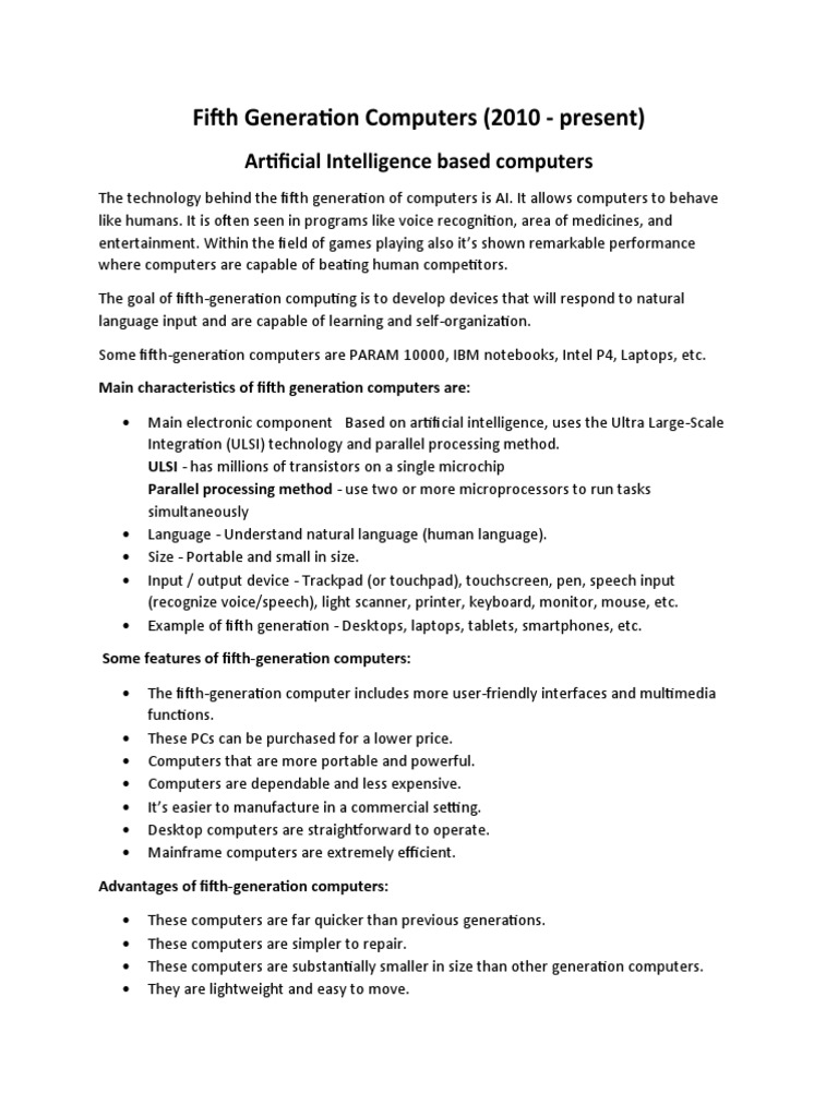 Fifth Generation Computer | PDF | Laptop | Desktop Computer Fifth Generation Computer | PDF | Laptop | Desktop Computer