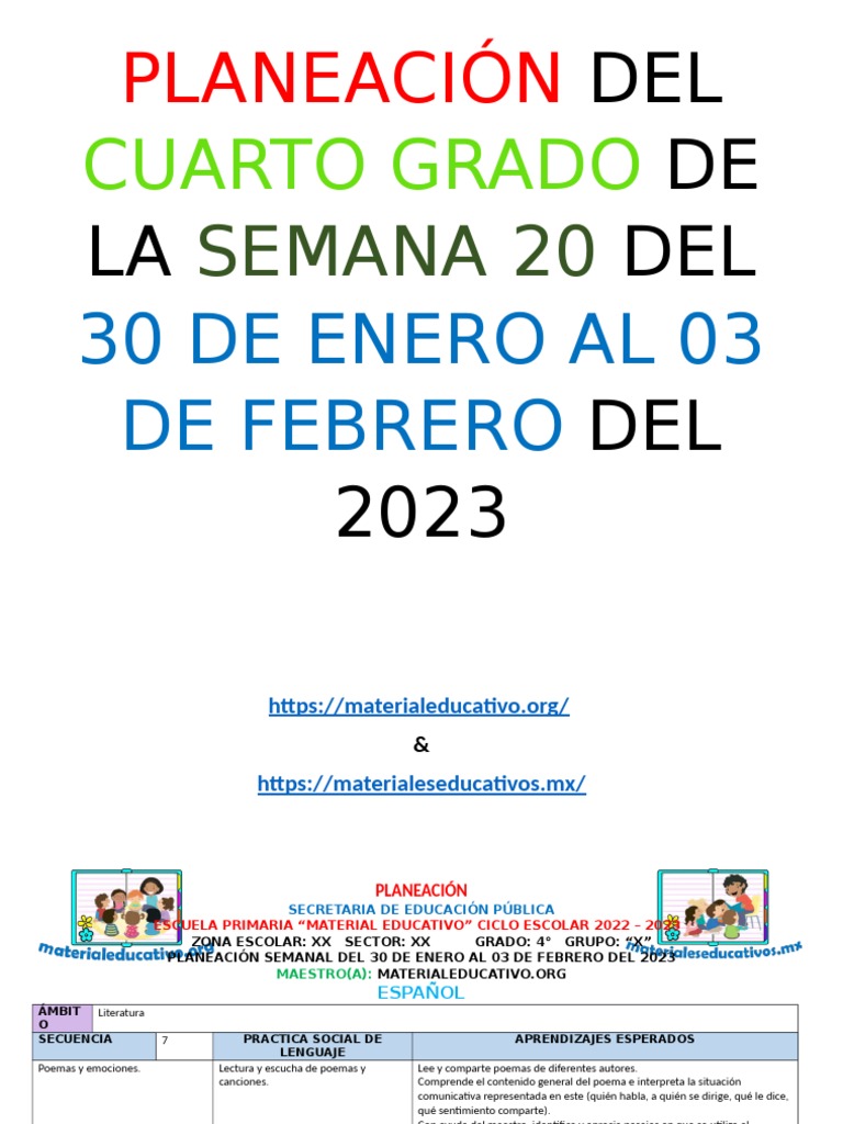 Planeación 4° Grado: Semana 20 | PDF | Poesía | Educación primaria
