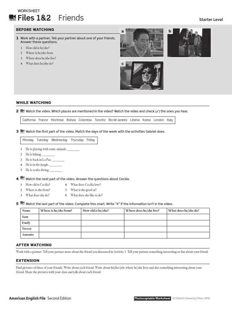 Friends Worksheet for Video Activity | PDF
