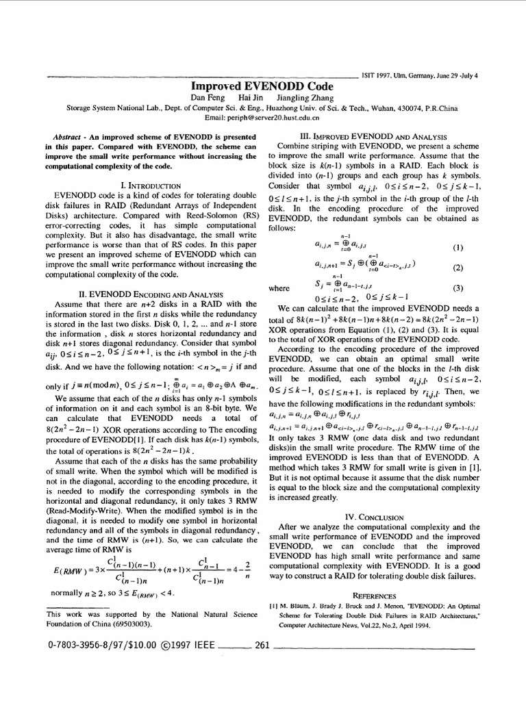 Improved EVENODD Code | PDF | Disk Storage | Computer Architecture Improved EVENODD Code | PDF | Disk Storage | Computer Architecture