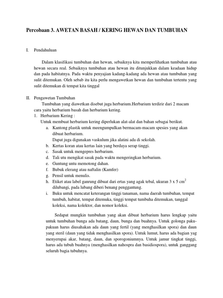 Praktikum Biologi Lingkungan - Pecobaan 3. Awetan Basah-Kering Hewan ...