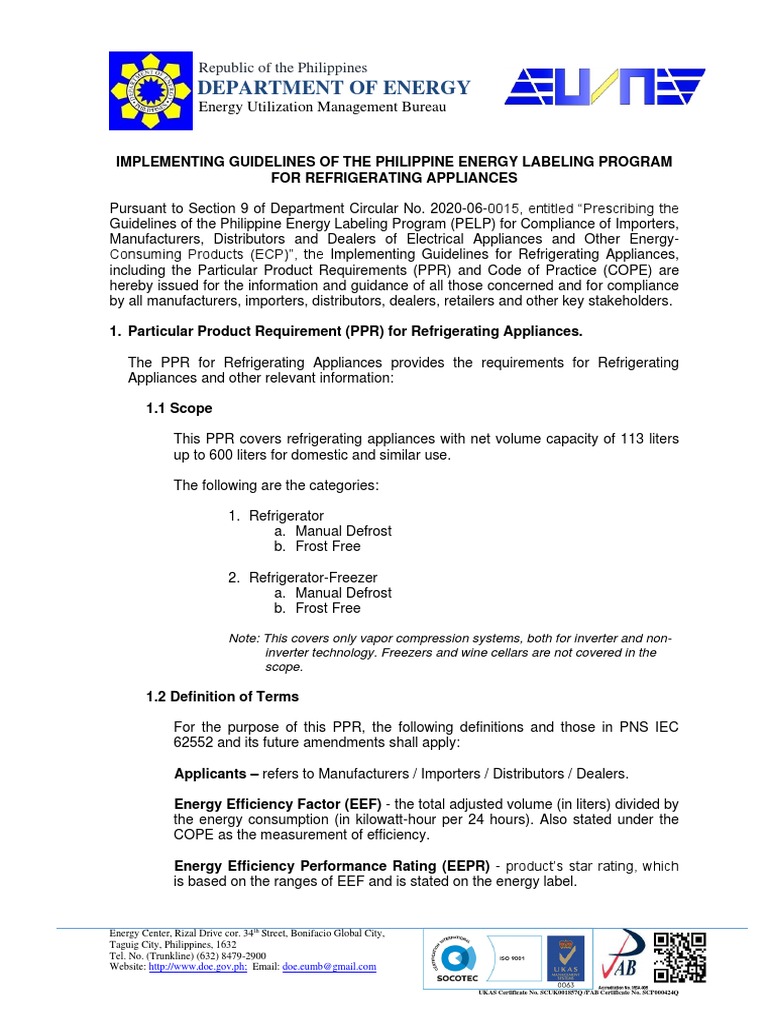 Philippine Energy Labeling Guidelines | PDF | Refrigerator | Refrigeration