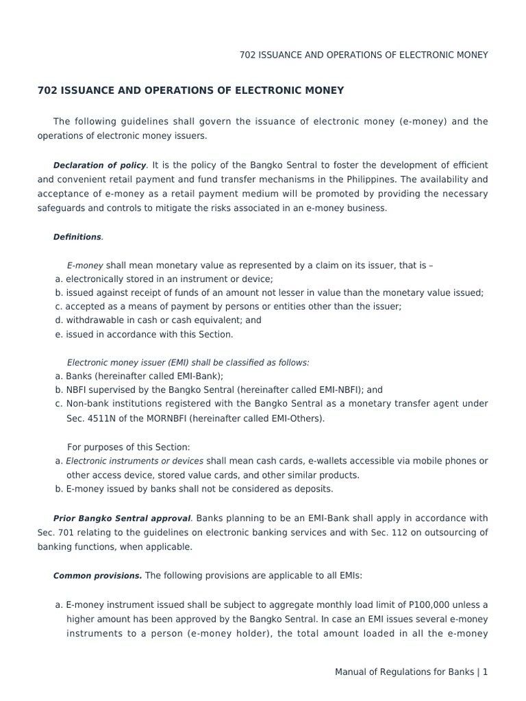 E-Money Issuance Guidelines PH | PDF | Money | Banks