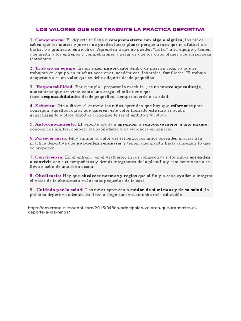LOS VALORES QUE NOS TRASMITE LA PRÁCTICA DEPORTIVA | PDF | Deportes