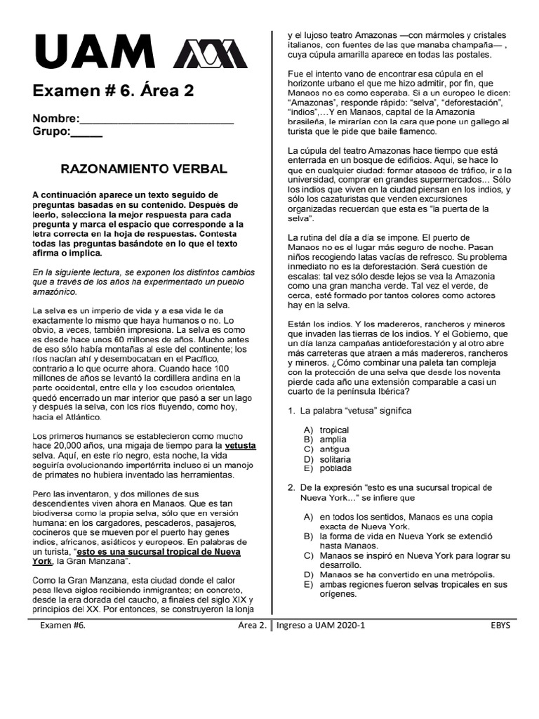 UAM Area 2 Examen 6 | PDF