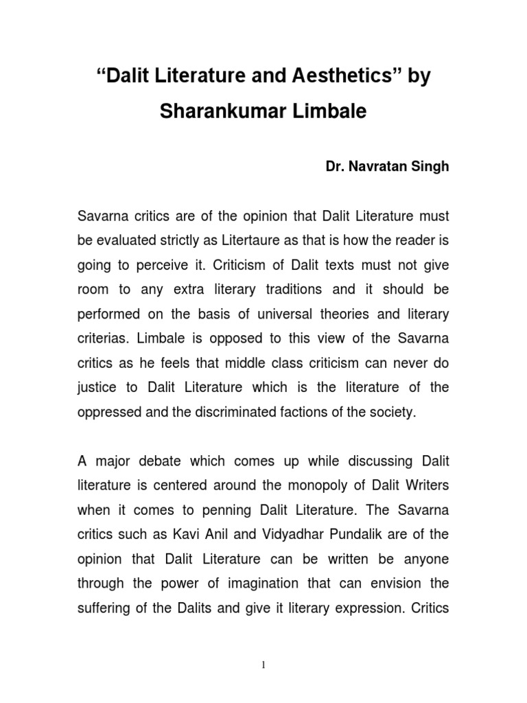 "Dalit Literature and Aesthetics" by Sharankumar Limbale: Dr. Navratan ...