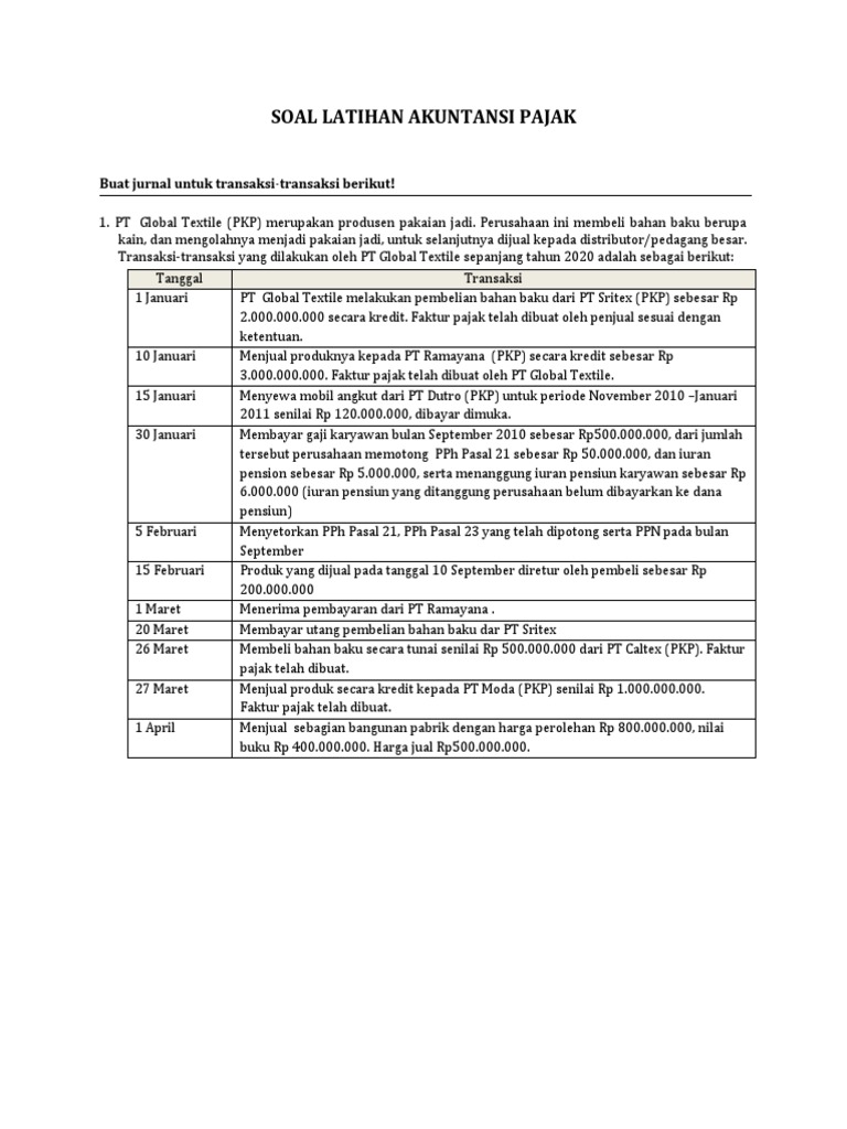 Soal Latihan Akuntansi Pajak | PDF