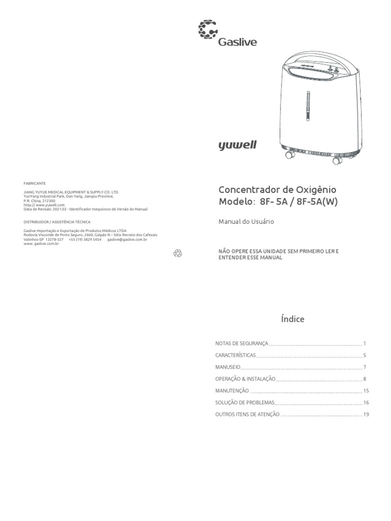Manual - 8F-5AW - Concentrador de Oxigenio Yuwell | PDF | Oxigênio | Tempo