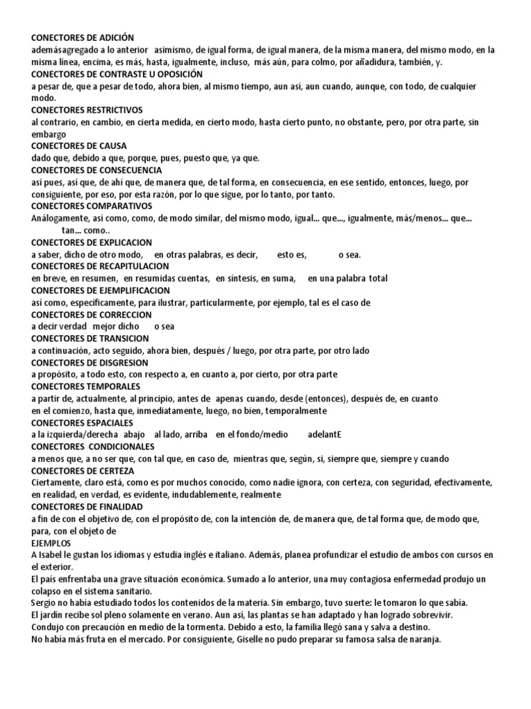 Conectores de Texto Español | PDF | Certeza | Verdad