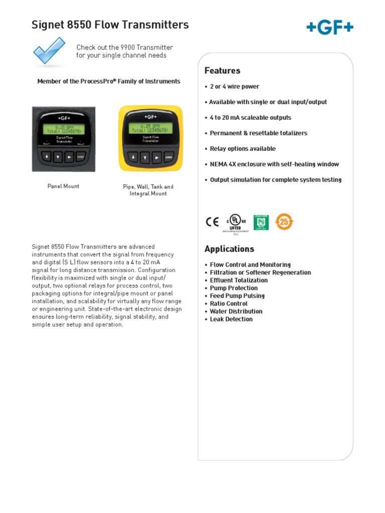 Data Sheet - 8550 Flow Transmitters | PDF