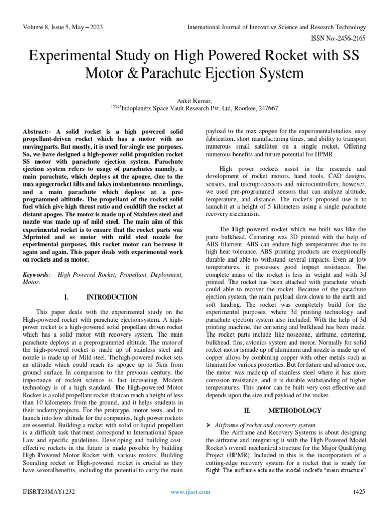 Experimental Study On High Powered Rocket With SS Motor ¶chute Ejection System | PDF | Rocket ...