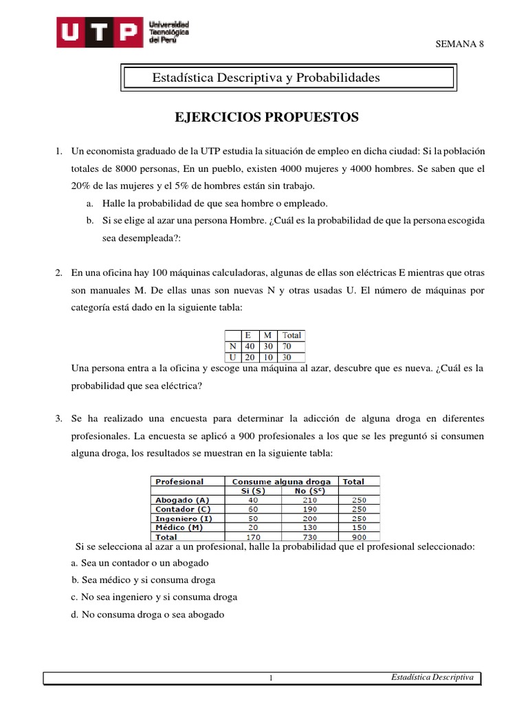 S08.s1 - Resolver Ejercicios | PDF | Probabilidad