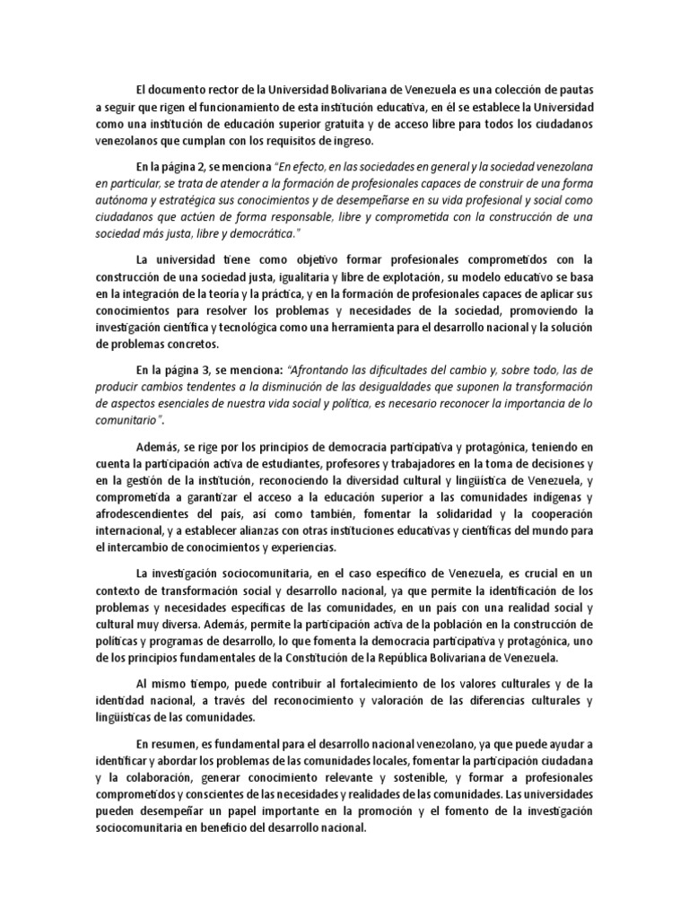 Análisis del Documento Rector de la UBV | PDF | Sociedad | Venezuela