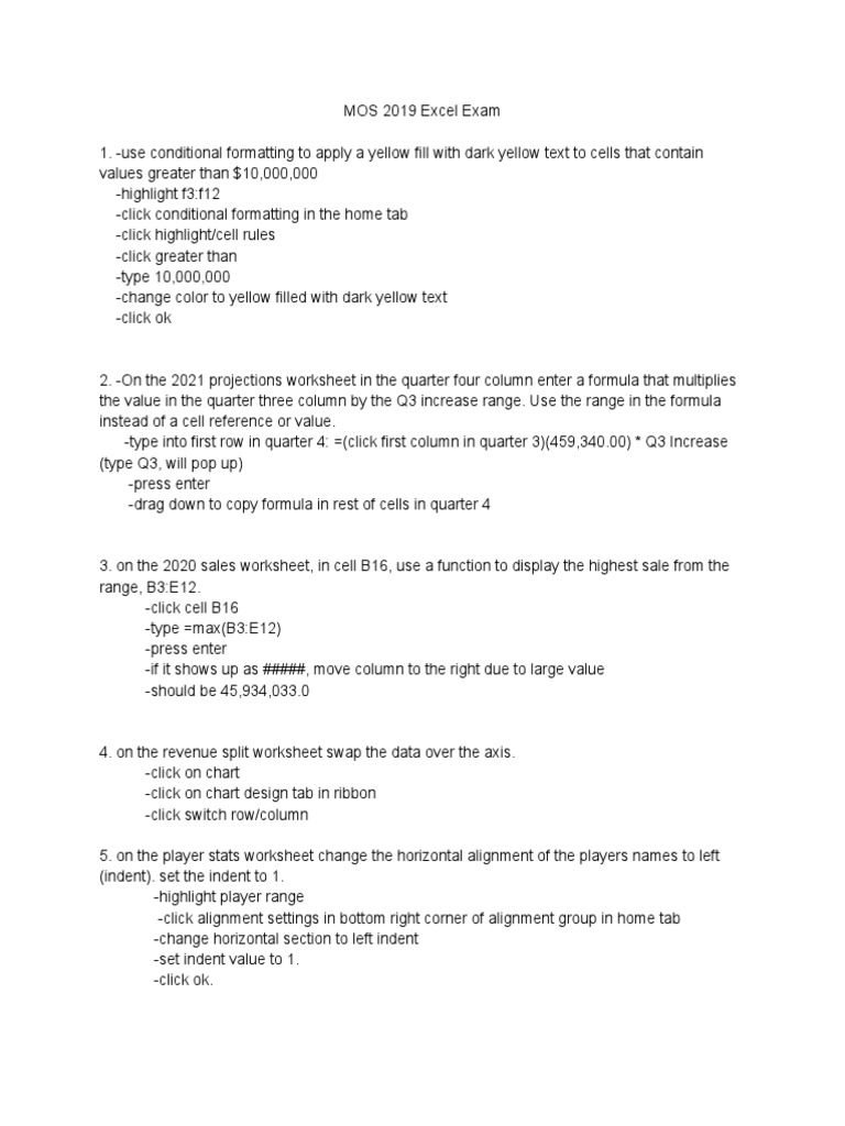 MOS Excel 2019 Exam PDF | PDF | Comma Separated Values | Worksheet
