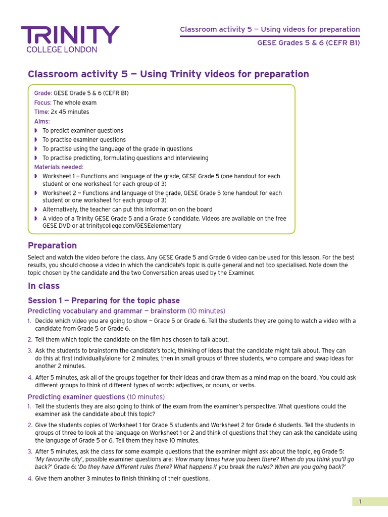 GESE Exam Prep with Videos | PDF | Question | Classroom