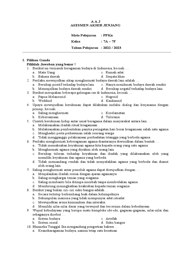 A A J PPKN Kelas 7a-F | PDF