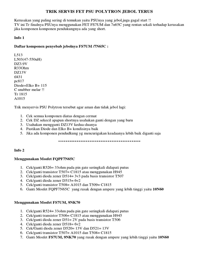 Trik Servis Fet Psu Polytron Jebol Terus | PDF