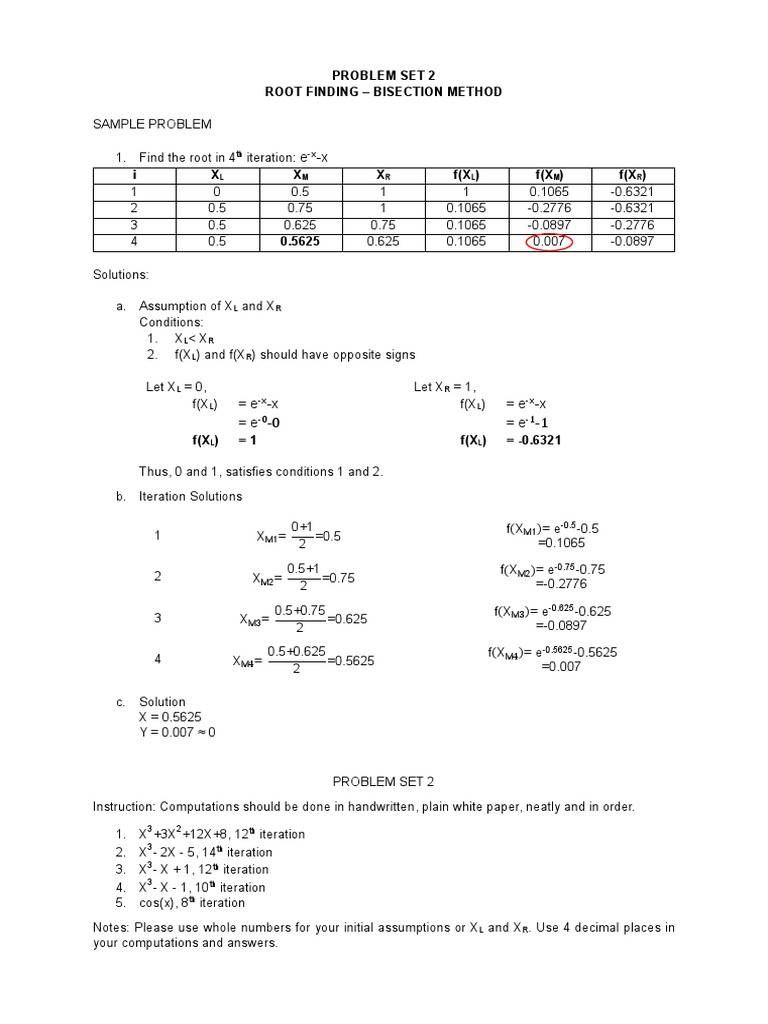 Probset2 Root Finding Bisection Method Pdf Mathematical Logic Mathematical Relations