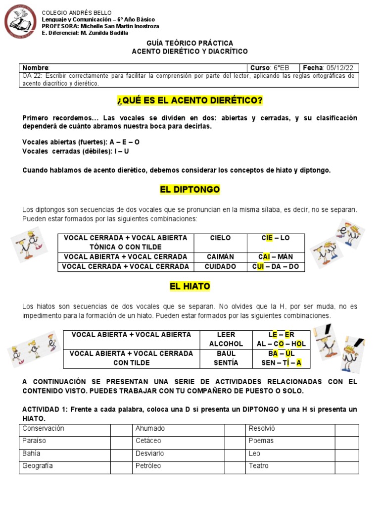 6° - Guía Acento Dierético y Diacrítico | PDF | Sílaba | Vocal