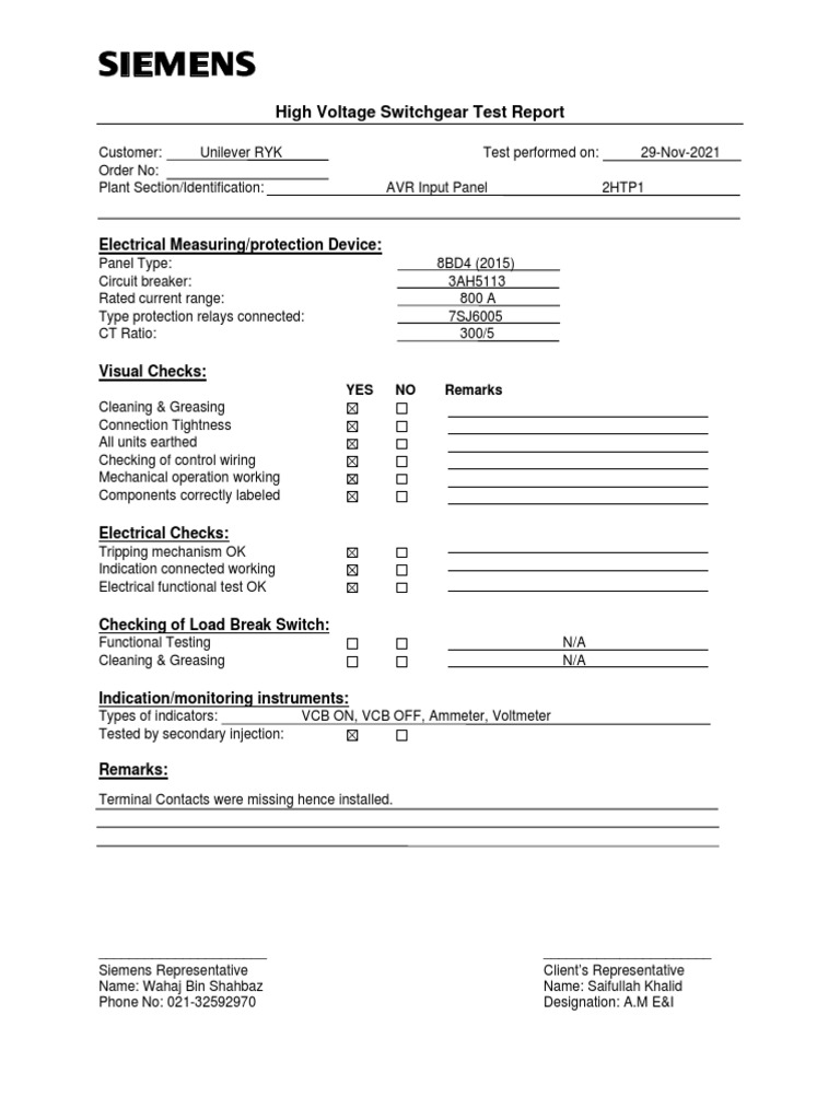 MV Panel Report | PDF | Relay | Switch