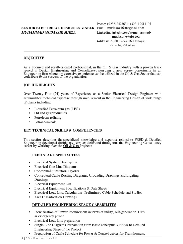 CV Mudassir EE | PDF | Electrical Substation | Oil Refinery