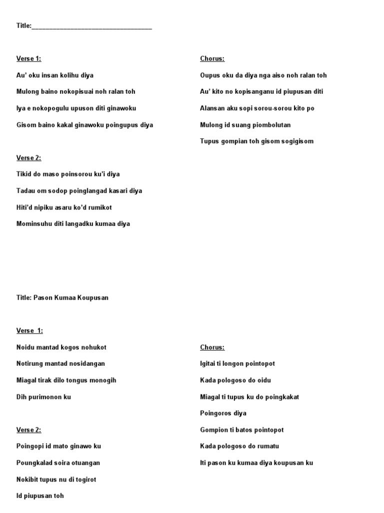 Kadazan-Dusun Song Lyrics | PDF