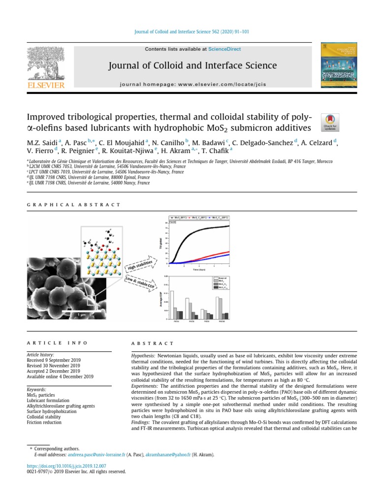 Improved tribological properties, thermal and colloidal stability of poly-α-olefins based ...
