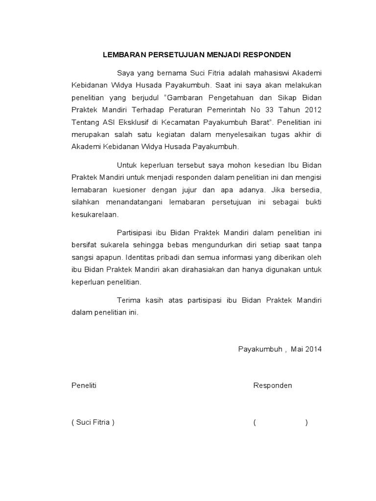 LEMBARAN PERSETUJUAN MENJADI RESPONDEN | PDF