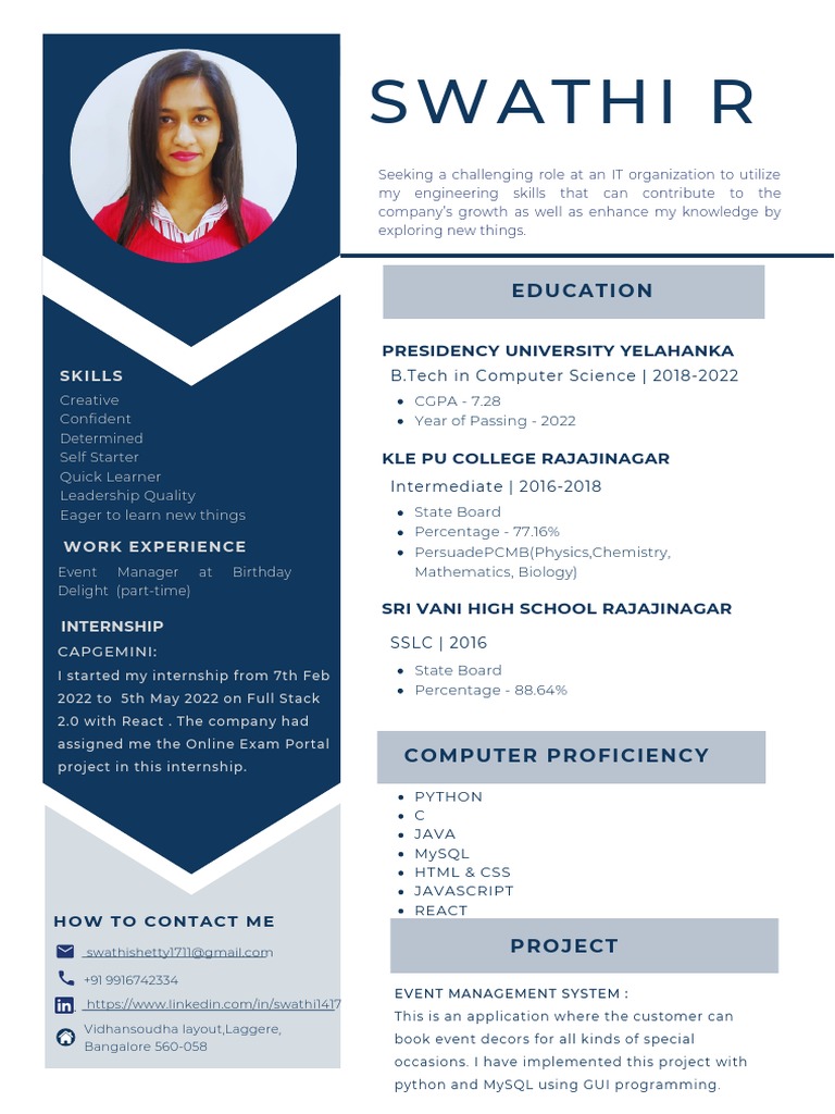Swathi R: Event Manager & IT Intern | PDF | Computing | Cognition